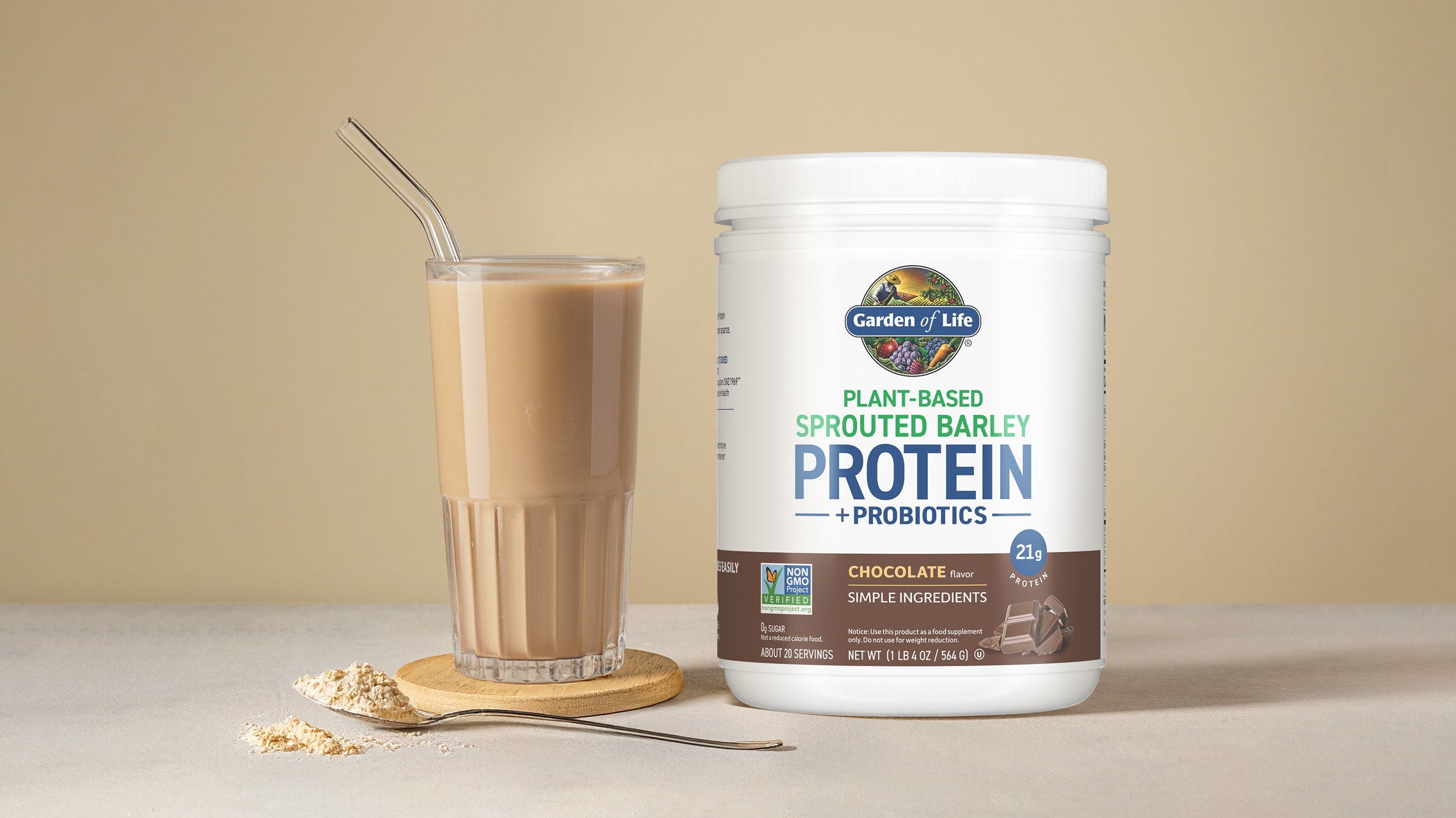 Sprouted Barley Protein + Probiotics Powder - Chocolate | Garden of Life