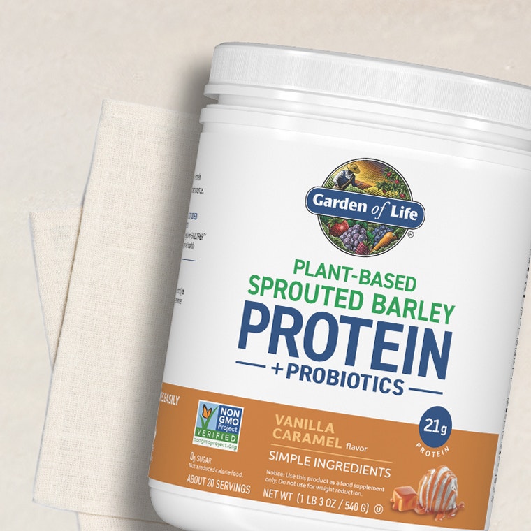 Sprouted Barley Protein + Probiotics Powder - Vanilla Caramel | Garden ...