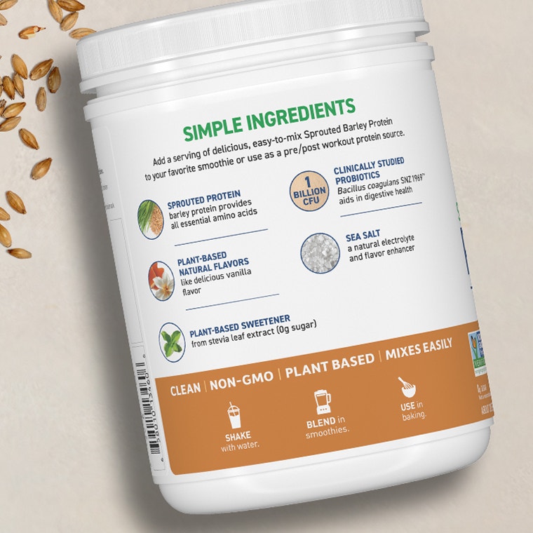 Sprouted Barley Protein + Probiotics Powder - Vanilla Caramel | Garden ...