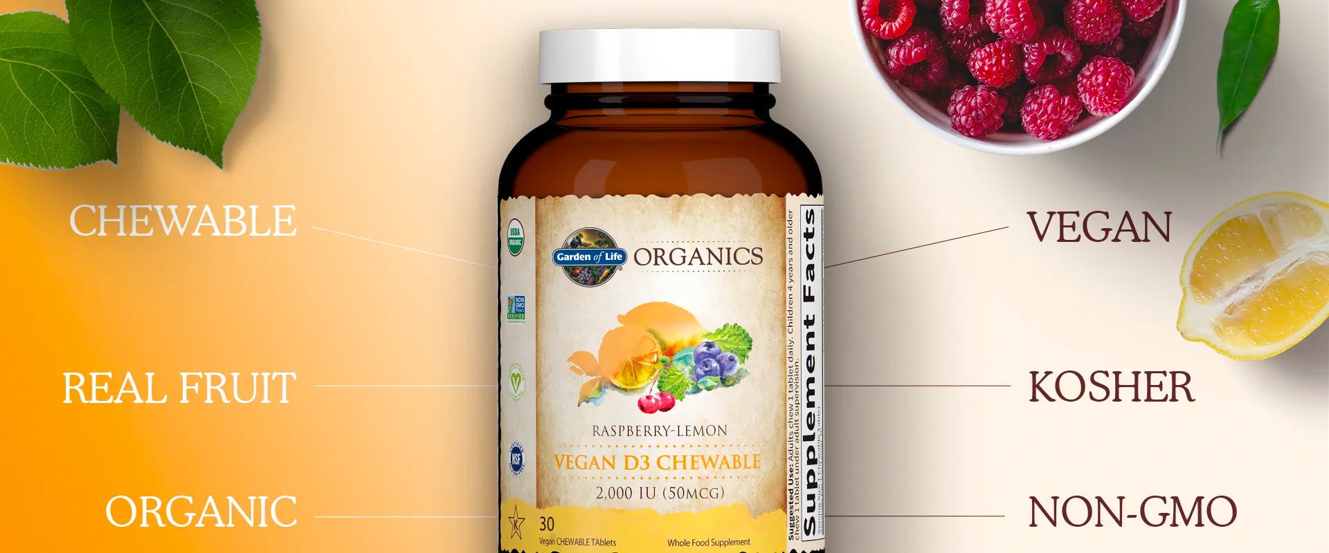 D3 Raspberry Lemon Chewables | Garden of Life